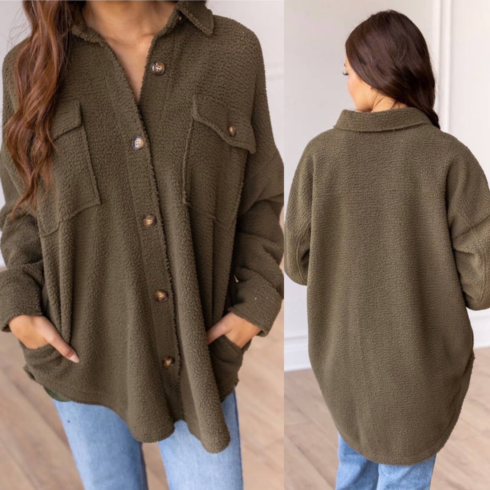 Cie’s Olive Sherpa Shacket Women – #NOFILTERSISTERS
